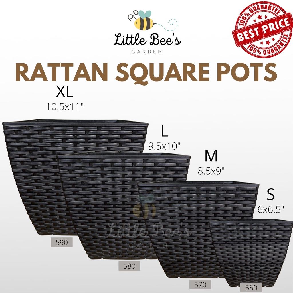 Rattan Square Black Pots [Little Bee's Garden] | Shopee Philippines