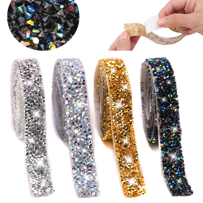 QIAO Self-adhesive Rhinestones Trim Glitter Crystal Tape Strass Ribbon ...