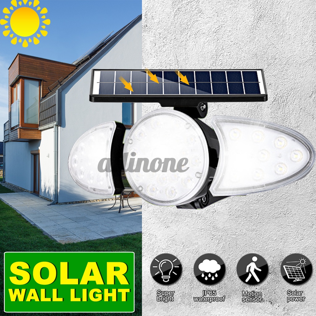 Solar garden light outdoor human body induction light three heads LED ...
