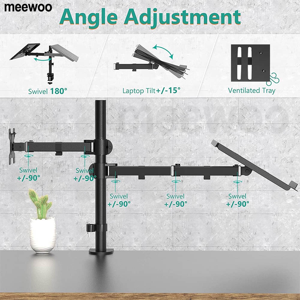 Meewoo Monitor Stand With Laptop Tray Dual Arm Desk Mount Fully ...