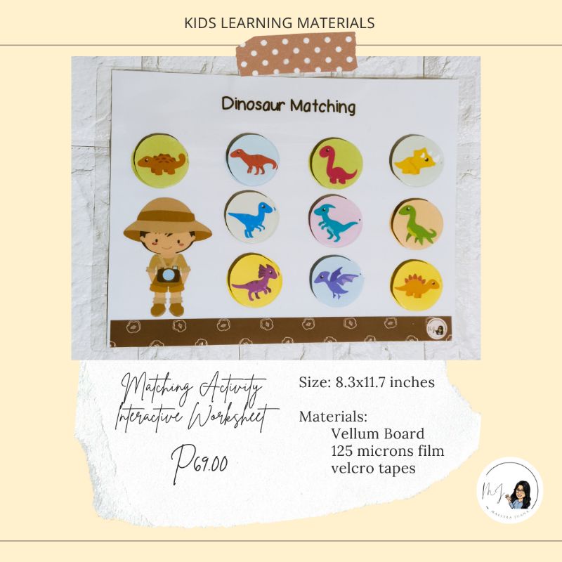 DINOSAUR MATCHING LAMINATED INTERACTIVE WORKSHEET | Shopee Philippines