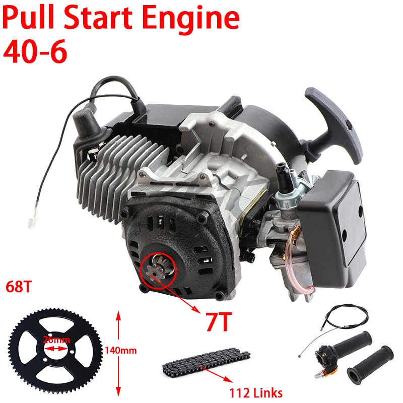 7 teeth 47cc 49cc 2 Stroke Pull Start Engine & grips cable & chain set ...