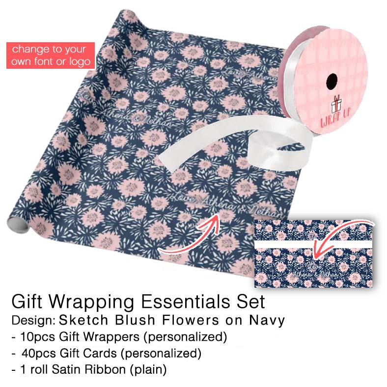 Gift Wrapping Essentials - Sketch Blush Flowers On Navy -Wrapper Card ...