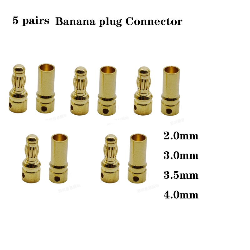 5pairs 2.0/3.0/3.5/4.0mm 3mm Gold-Plated Bullet Male Female Banana plug ...