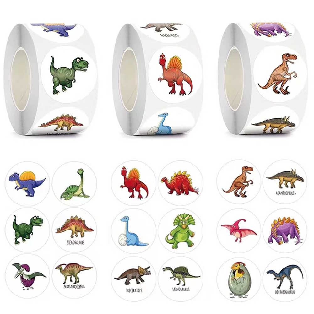 500pcs/roll New Cartoon Dinosaurs Stickers 6 Designs for Classroom ...