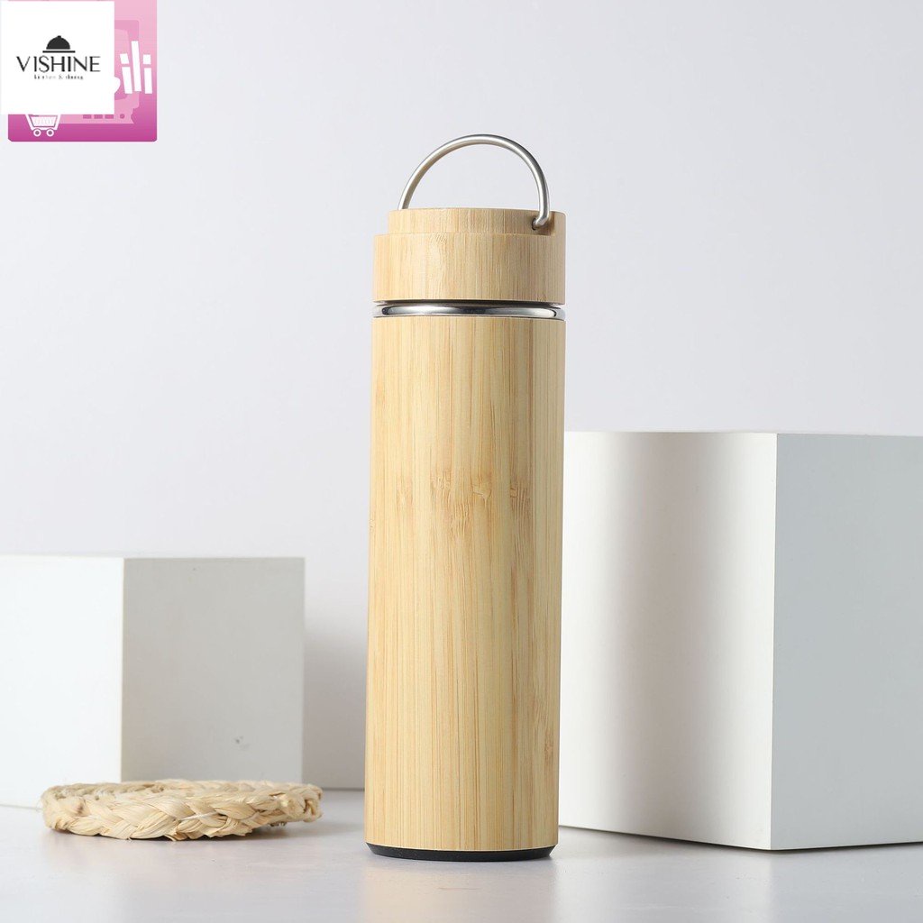 Bilibili 450ML Bamboo Tumbler Vacuum Double-Walled 304 Stainless Steel Flask W/Strainer Wood ...