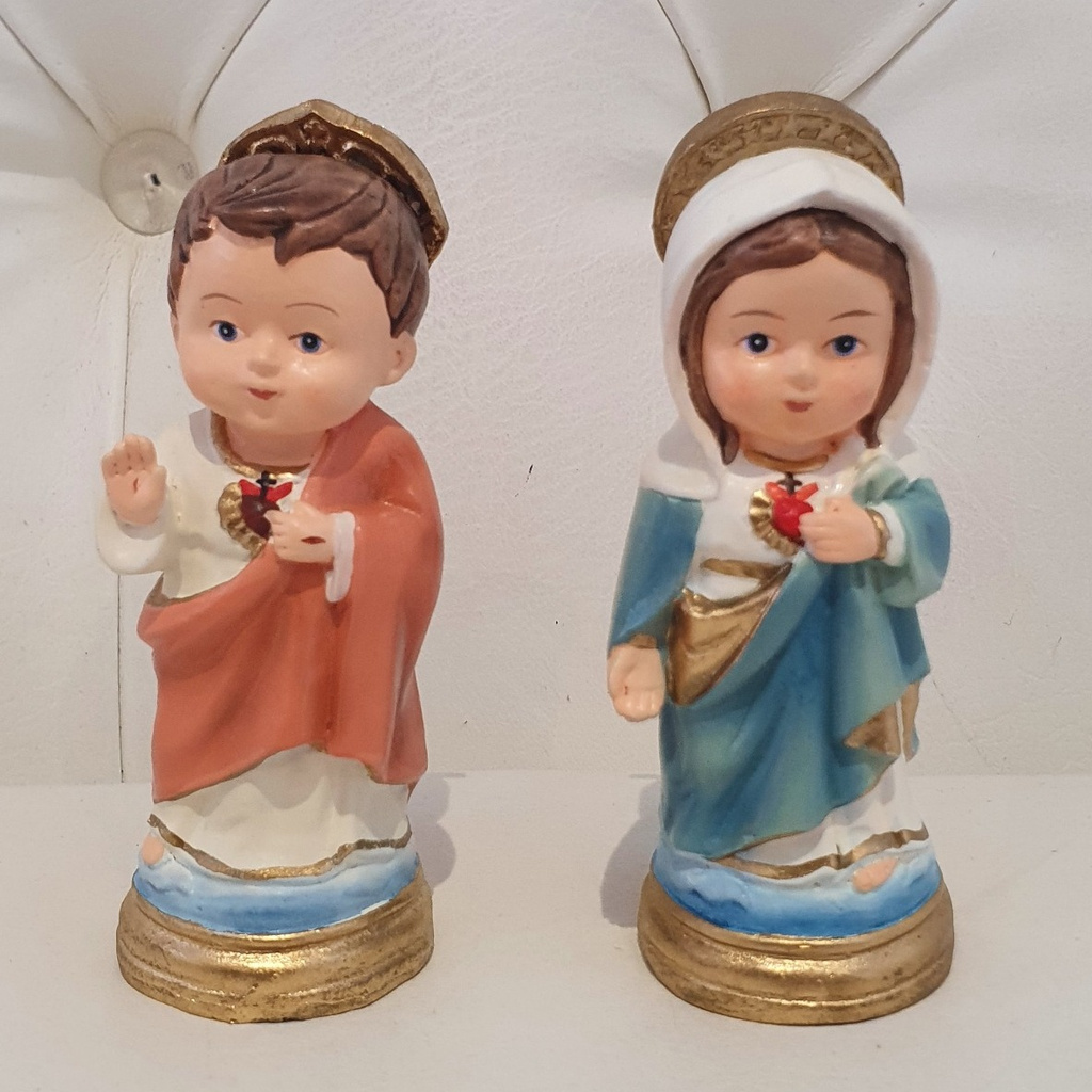 Bambini Chibi Mini Sacred Heart of Jesus and Mary Set of 2 Statue w ...