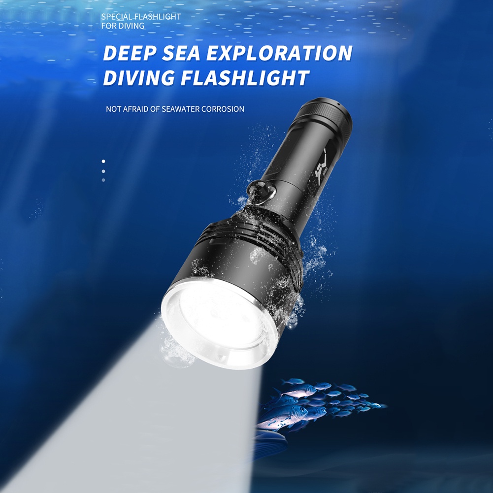 Super Bright Diving Flashlight 1500LM IPX8 50m Waterproof 3 Modes XHP70 ...