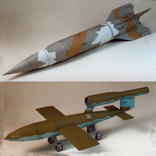 1:24 German V1, V2 missile paper model missile aerospace military fan ...