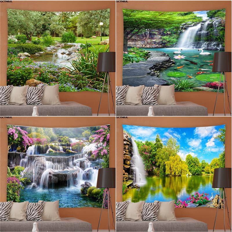 3d Nature Landscape Wallpaper Forest Waterfall Landscape Bedroom Living