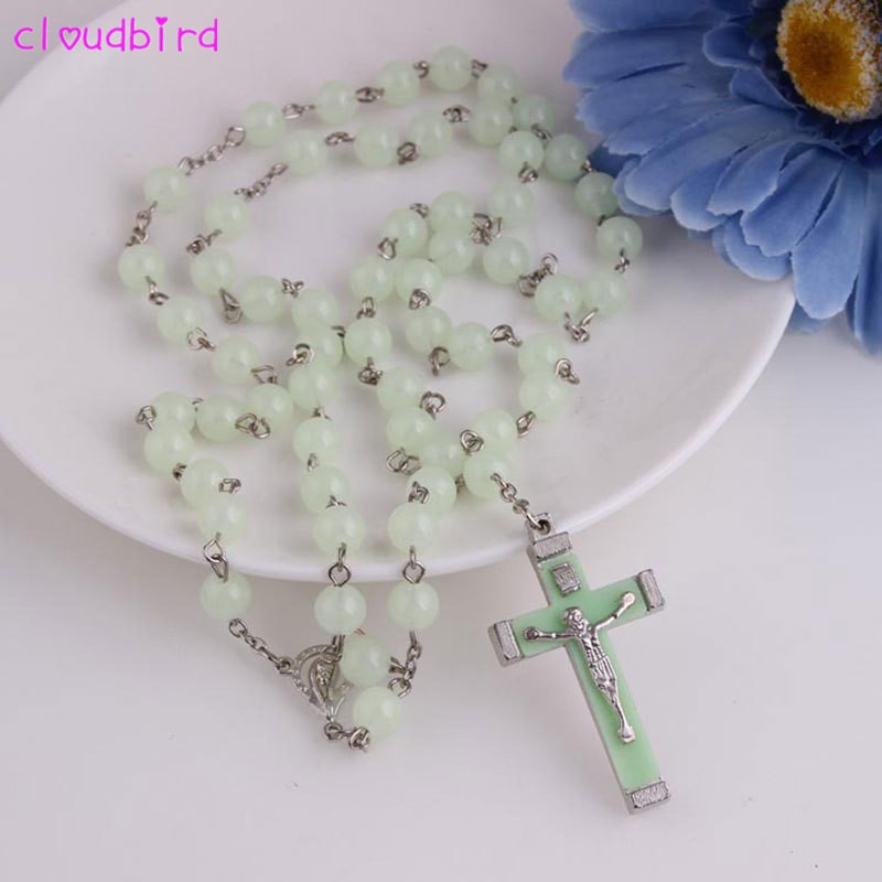 ★♈★ Glow in Dark Plastic Rosary Beads Luminous Noctilucent Necklace ...