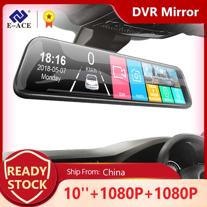 E-ACE Car Dvr Camera 10 Inch Touch Screen Streaming RearView Mirror ...