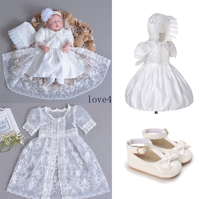 Christening Baby Dress for Girls White Lace Dress for Baby Girl 6M 8M Princess Long Formal Gown ...
