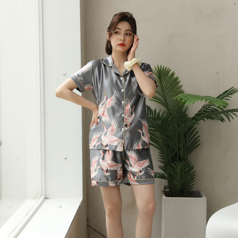 Women Plus Size M-5XL Baju Tidur Silk Satin Pyjamas Set Short Sleeve ...