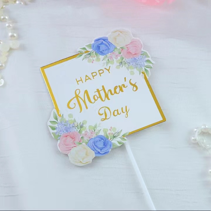 Square Flower Happy Mother S Day Paper Card Cake Topper Baking Props