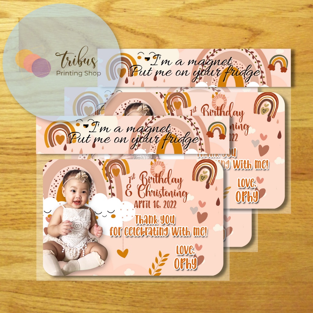 Boho Rainbow Personalized Ref Magnet for Christening Baptism Birthday ...