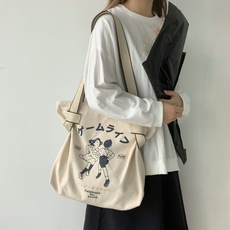 Japanese Harajuku Retro Canvas Shoulder Bag Simple Crossbody Bag Large ...
