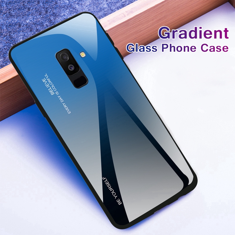 Samsung Galaxy A8 A6 Plus 2018 Case Gradient Tempered Glass Hard Phone Cover | Shopee Philippines