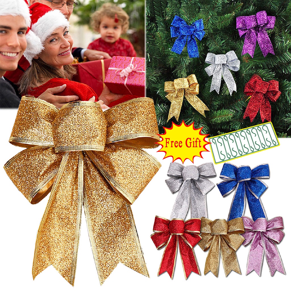 5 Colors Shiny Bows Bowknot Christmas Tree Party Xmas Christmas Decor ...