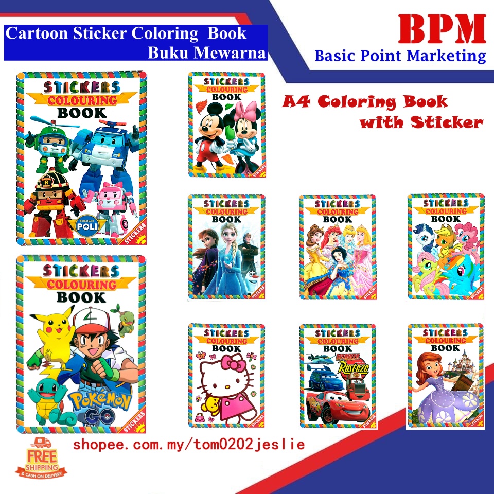 [BPM] Cartoon Sticker Coloring Book Buku Mewarna/ Cute with Sticker ...