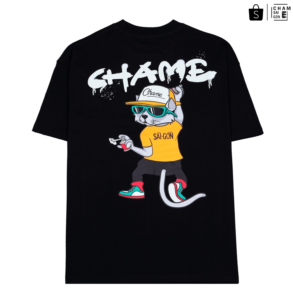 Chame Black unisex T-Shirt With Wide Sleeves For Men And Women-Catfiti ...