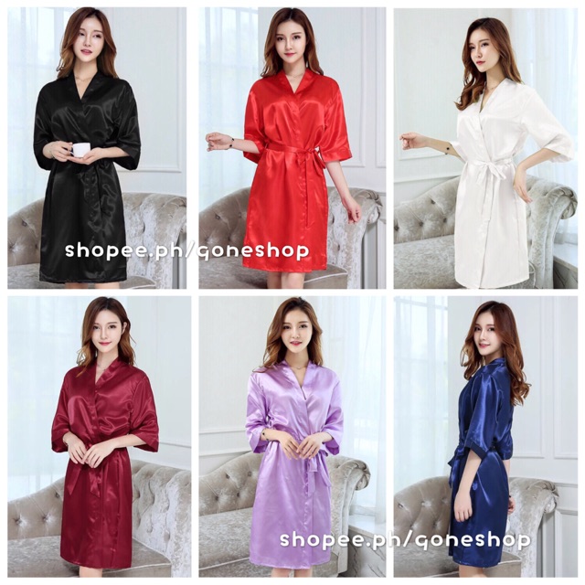Qone Women Plain Silk Robe for Wedding/Satin Robe Good Quality | Shopee ...