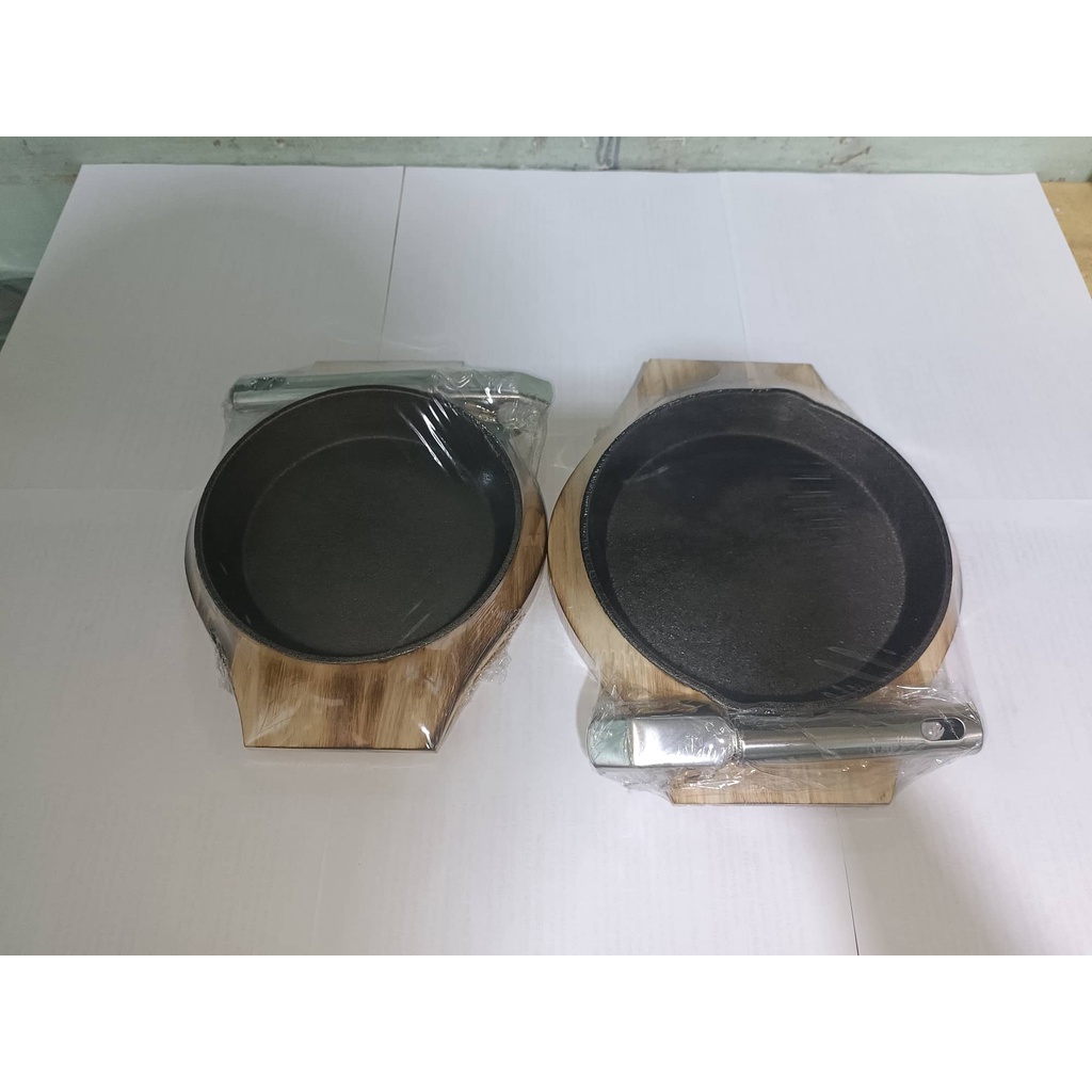 Sizzling plate Round 6 or 7 (Cast Iron Plate, With Wood, With Stainless ...