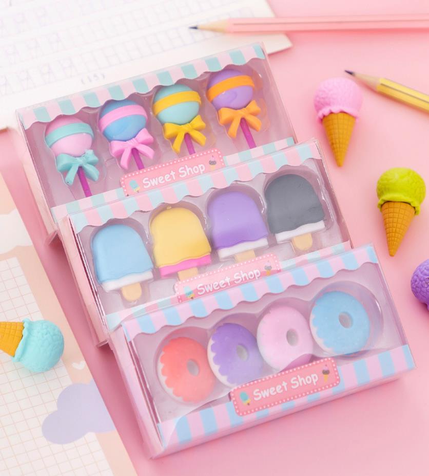 Food Erasers for Kids, 4 Pcs/pack 3D Cute Mini Ice Cream Donut Take ...