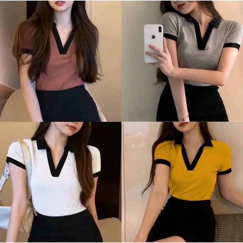 Combi Collar Knitted Polo Crop Top | Shopee Philippines