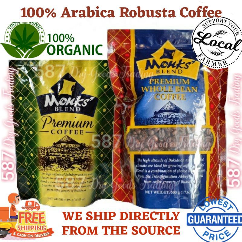 Monks' Blend Arabica & Robusta Premium Coffee Ground | Beans [ Organic ...