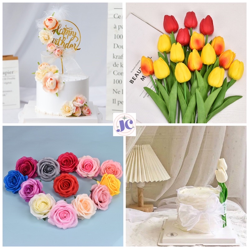 Artificial Flowers Cake Topper Rose Sunflower Tulip Peony Flower Cake ...