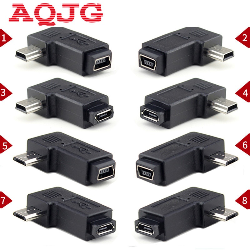 90 Degree Left & Right Angled Mini USB 5pin Female to Micro USB Male ...