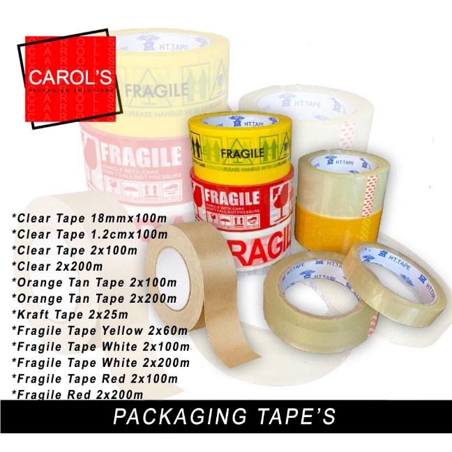 Fragile Tape (RED/WHITE/YELLOW)|Clear 1"100/ 2"100/2"200 Packaging Tape ...