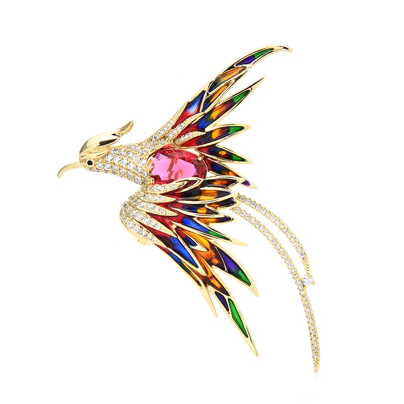 Crystal Phoenix Bird Brooches For Women Men 5-color Enamel Flying ...