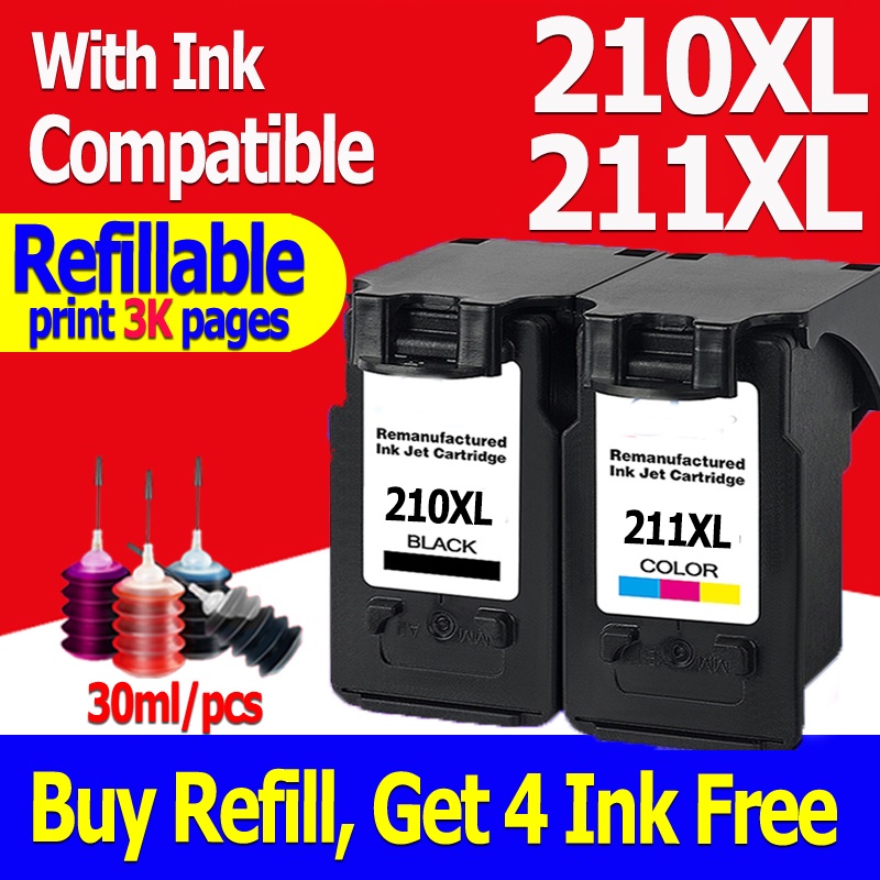 Canon 210 211 ink PG210XL CL211XL refillable ink cartridge compatible ...