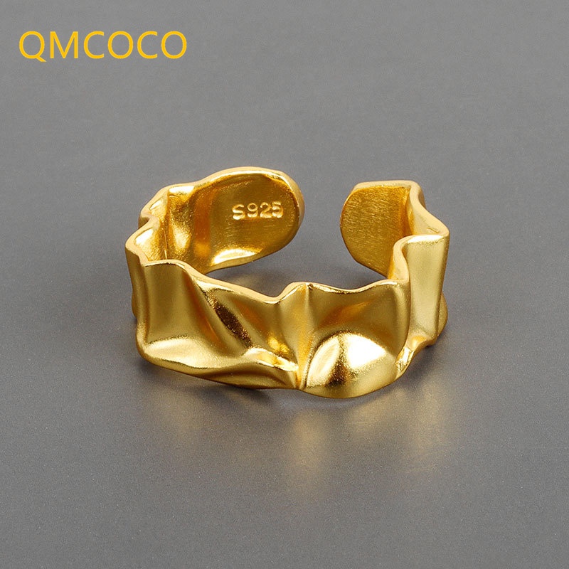 QMCOCO INS Style Charm Korean Version Silver Gold Color Open Ring Irregular Arc Concave-Convex ...