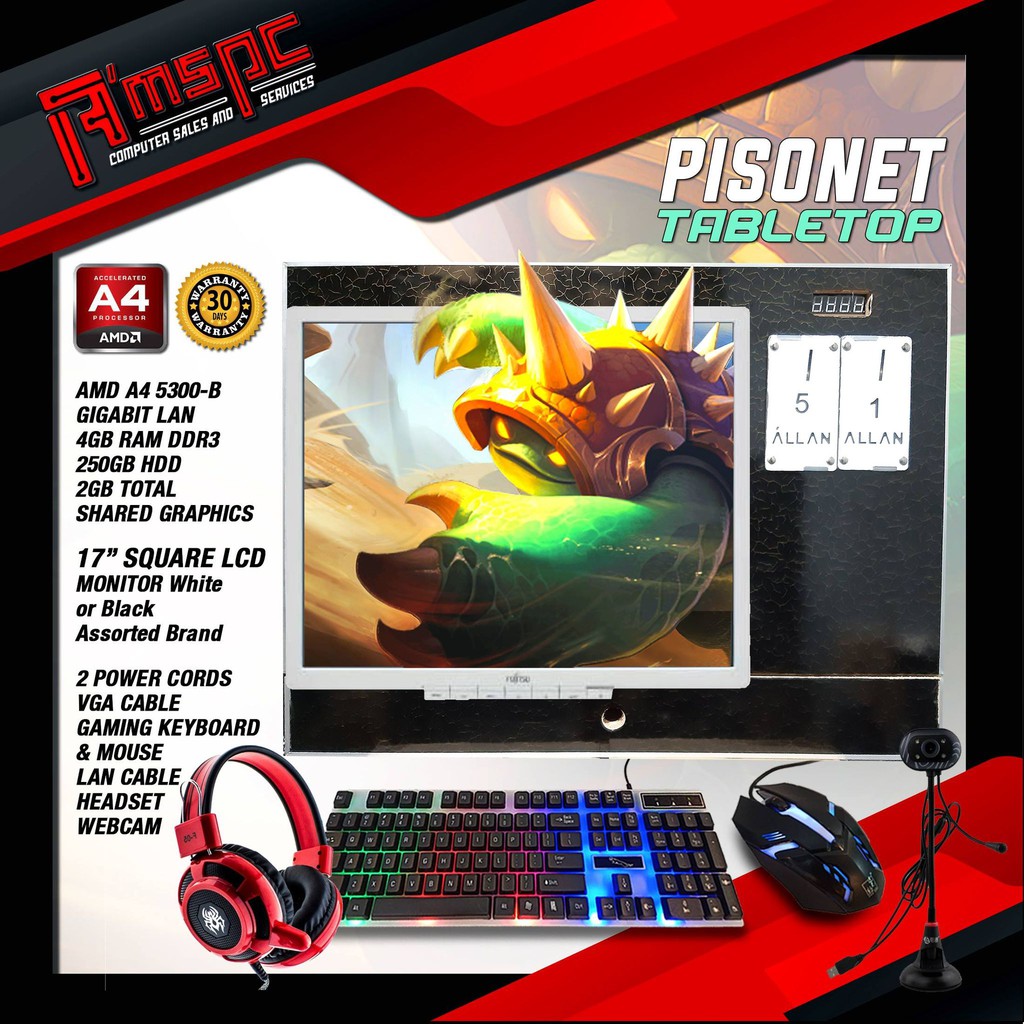 Tabletop pisonet AMD A4+5300B 22 wide class b monitor (READY DISKLESSS ...