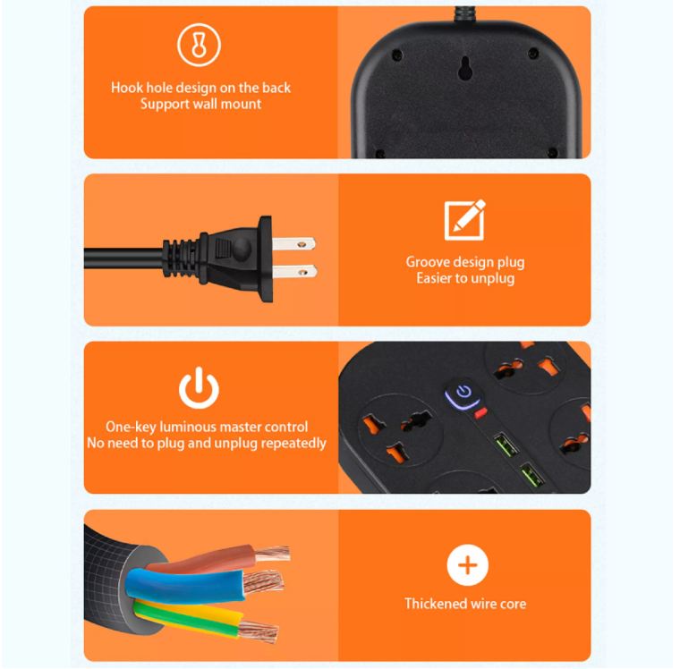 TB-21 8.4A Universal Power Socket Extension With Type-C Port, 6 AC ...