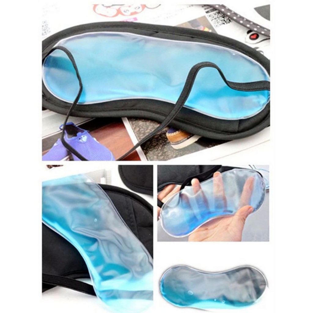 Blue Ice Pack Goggle Gel Bags+Black Eye Cover Mask Shade Blindfold ...