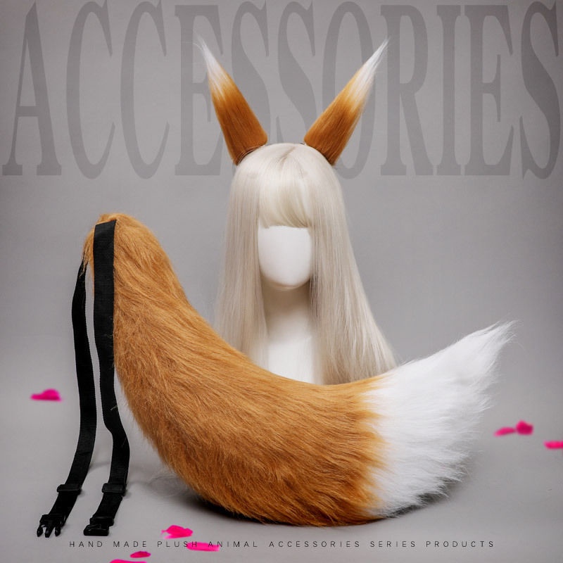 Long-haired fox tail cos ear beast ear cosplayJK tail simulation tail ...