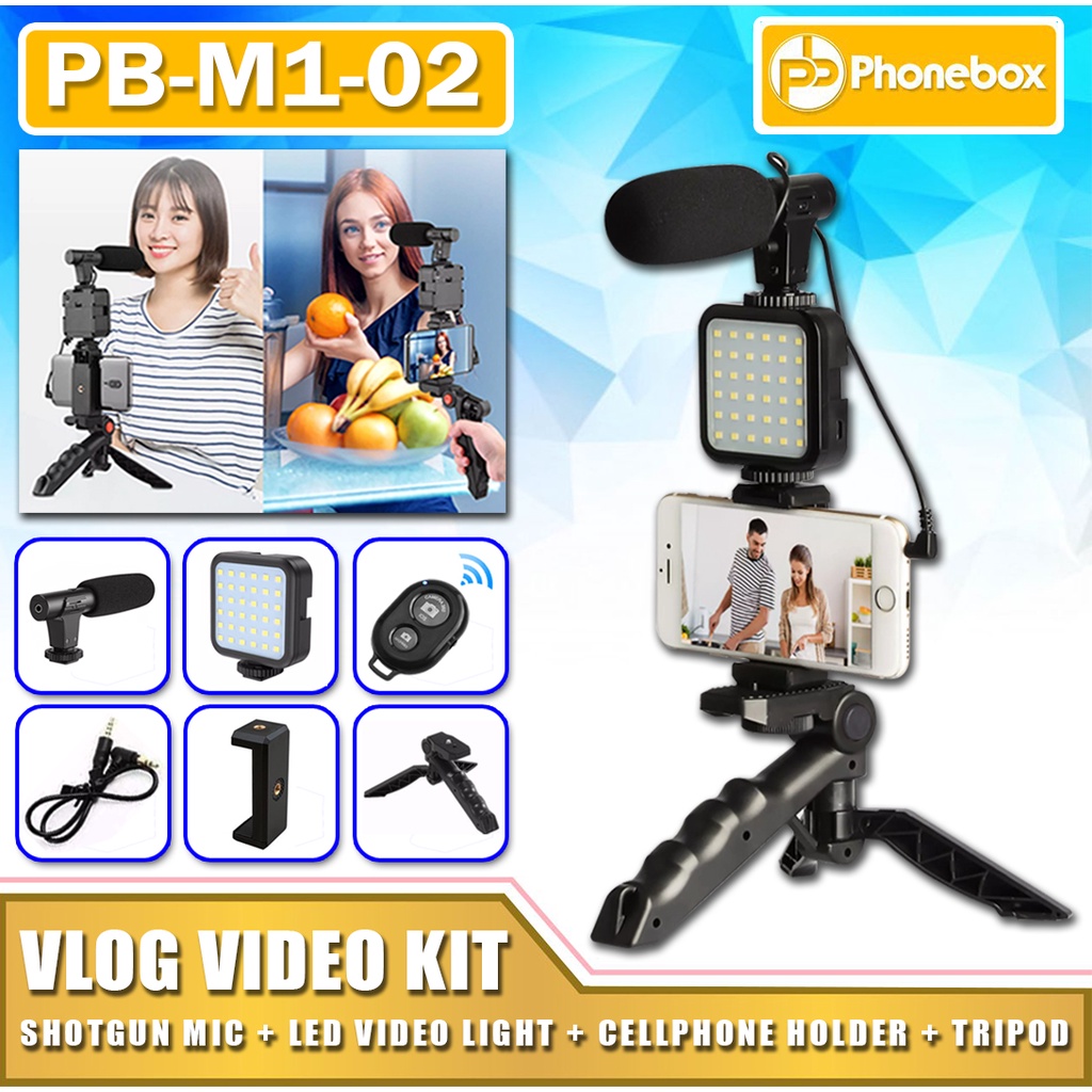 Vlog Kit Phone Camera Video Recording w/ Microphone+LED Light+Tripod ...