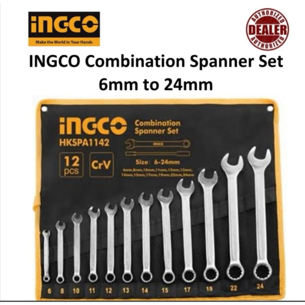 INGCO Combination Spanner Set 6mm to 24mm hkspa1142 | Shopee Philippines