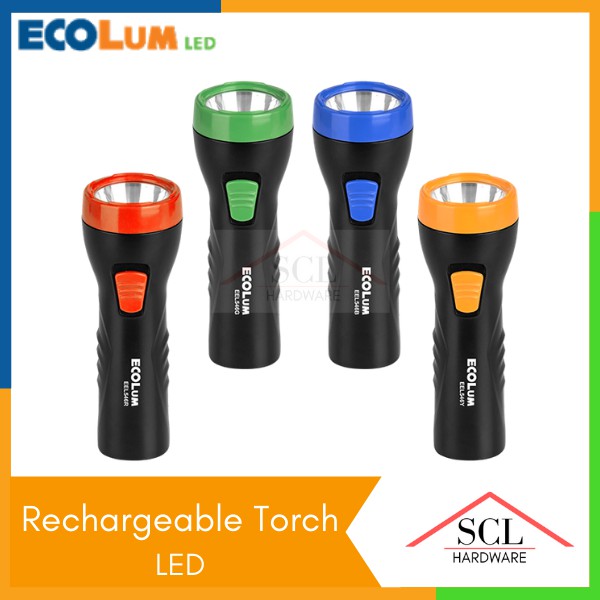 ECOLUM Rechargeable Torch LED Flashlight (Different colors) | Shopee ...
