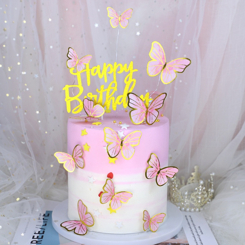 INS Butterfly Cake Decoration Pearl Insert Card Fairy Birthday Plug-In ...