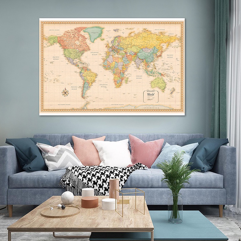 【Ready stock】Retro World Map with Details 140*100cm Wall Art Poster Non ...