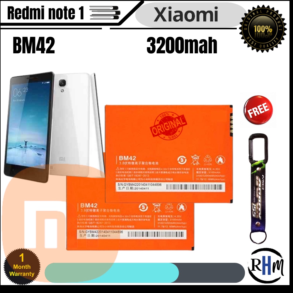 RED MI Note 1, MI Note 4G Battery, Model: BM42 Original Quality Li-ion Battery Free keyhold ...