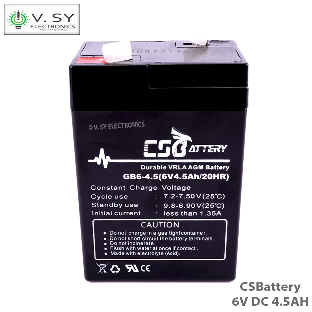 CSBattery 6V DC 4.5AH Sealed Lead Acid Durable VRLA AGM Battery GB6-4.5 ...