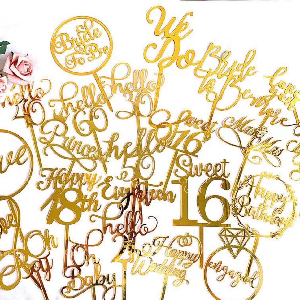 Happy Anniversary Acrylic Happy 18th Sweet 16 Cake Toppers Gold Happy ...