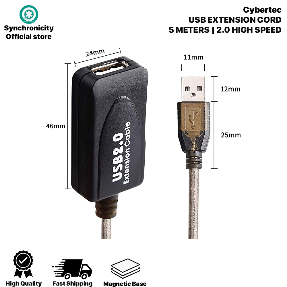 CYBERTEC USB Extension Cord 5 Meter | High Speed USB 2.0 Type A Male to Female Active Repeater ...
