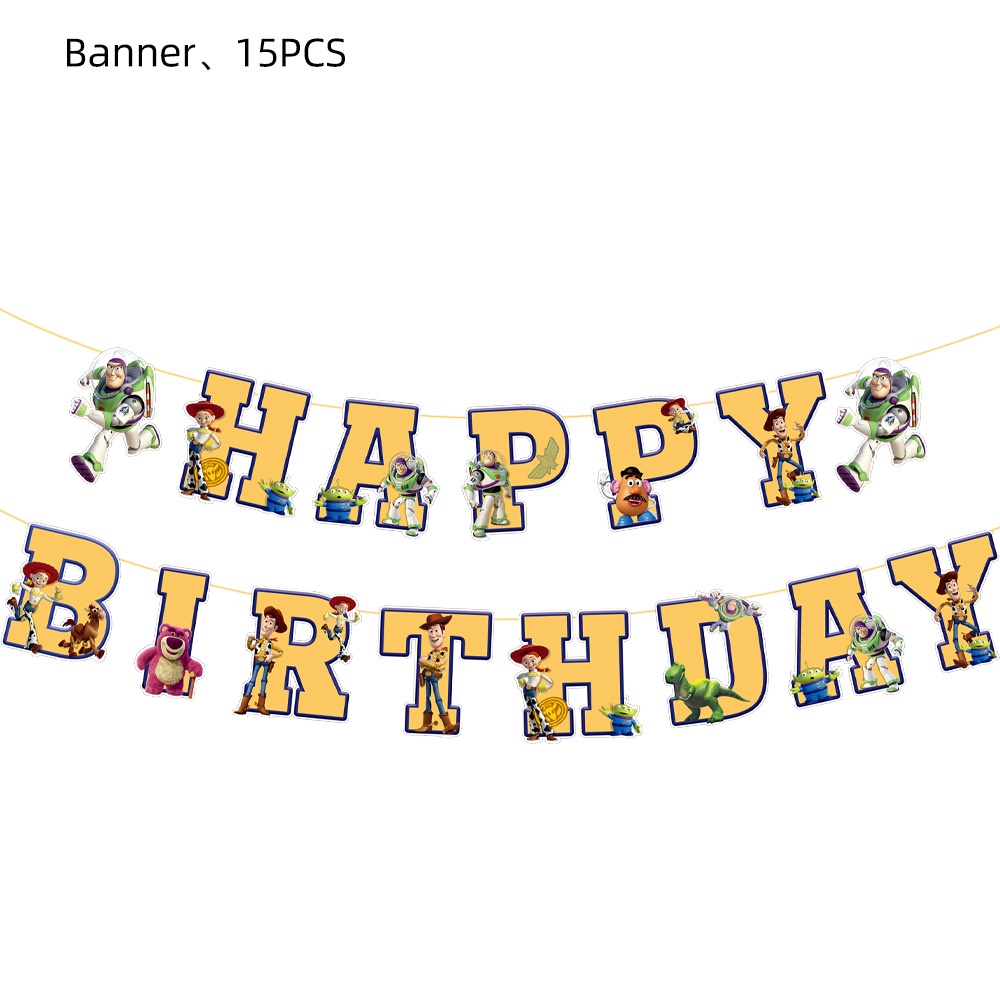 Toy Story Theme Buzz Lightyear Woody Pull Flag Banner Cake Toppers ...